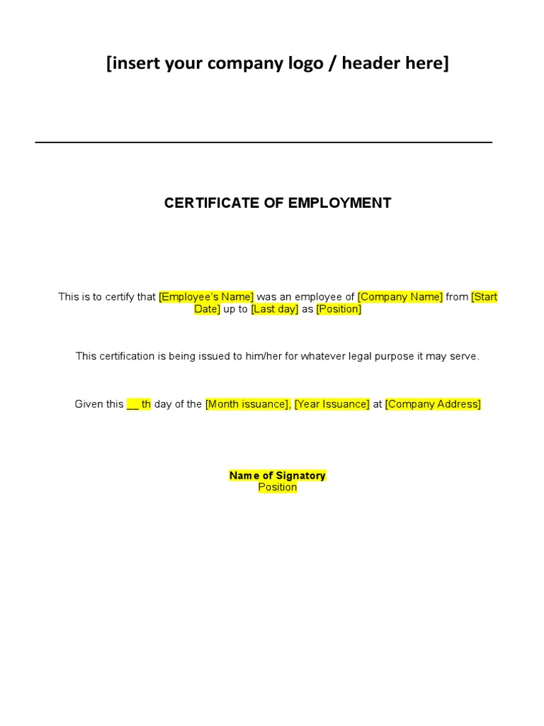 Sample Cert of Emp | PDF