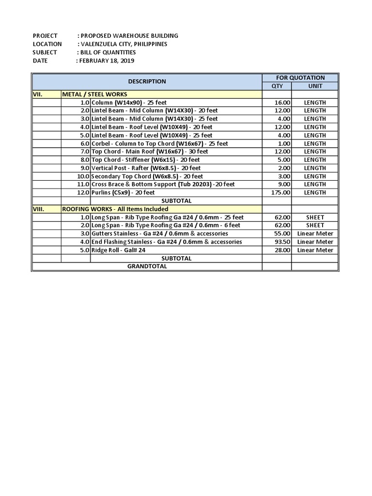 Bill of Quantities Revised 3 | PDF
