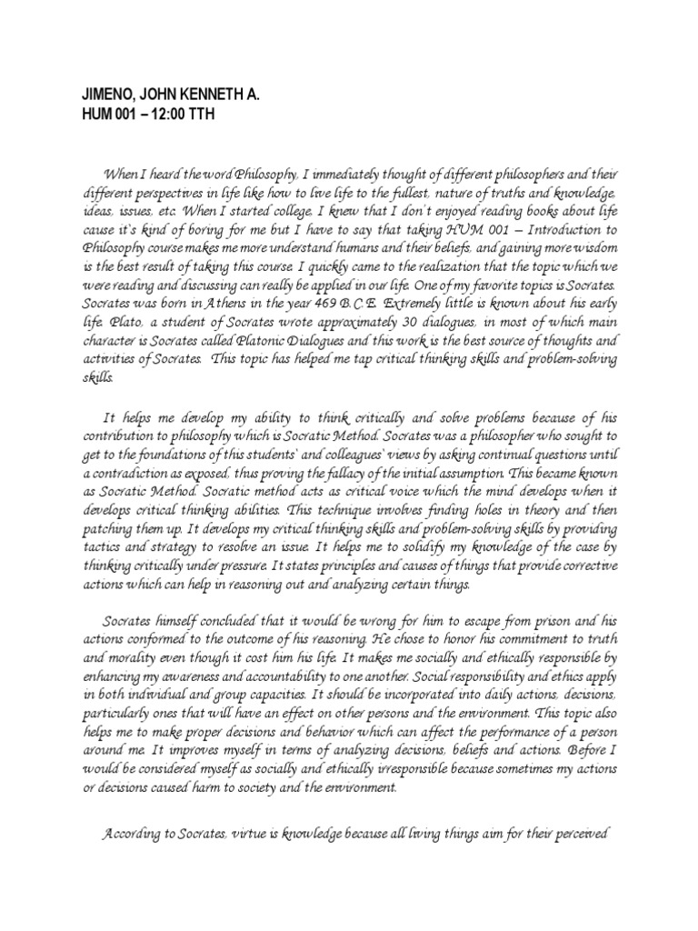 Philosophy Reflection | PDF | Socrates | Critical Thinking