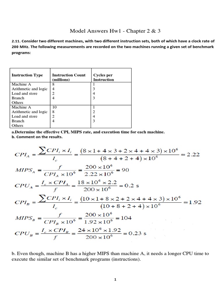 Model Answers Hw1 - Chapter 2 & 3 | PDF | Central Processing Unit | Input/Output