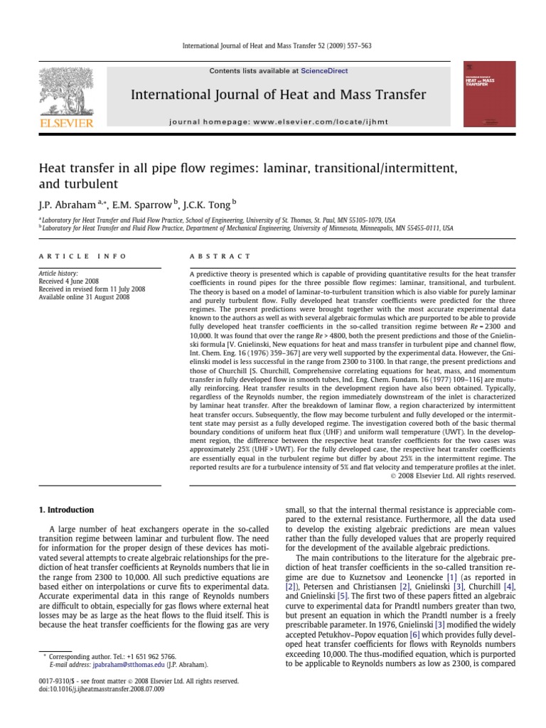 Heat Transfer in All Pipe Flow Regimes - Laminar, Transitional ...