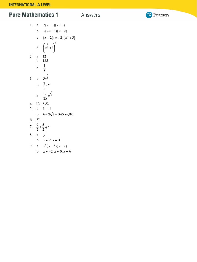 Ial Maths Pure 1 Review Exercise 1 Answers | PDF | Teaching Mathematics ...