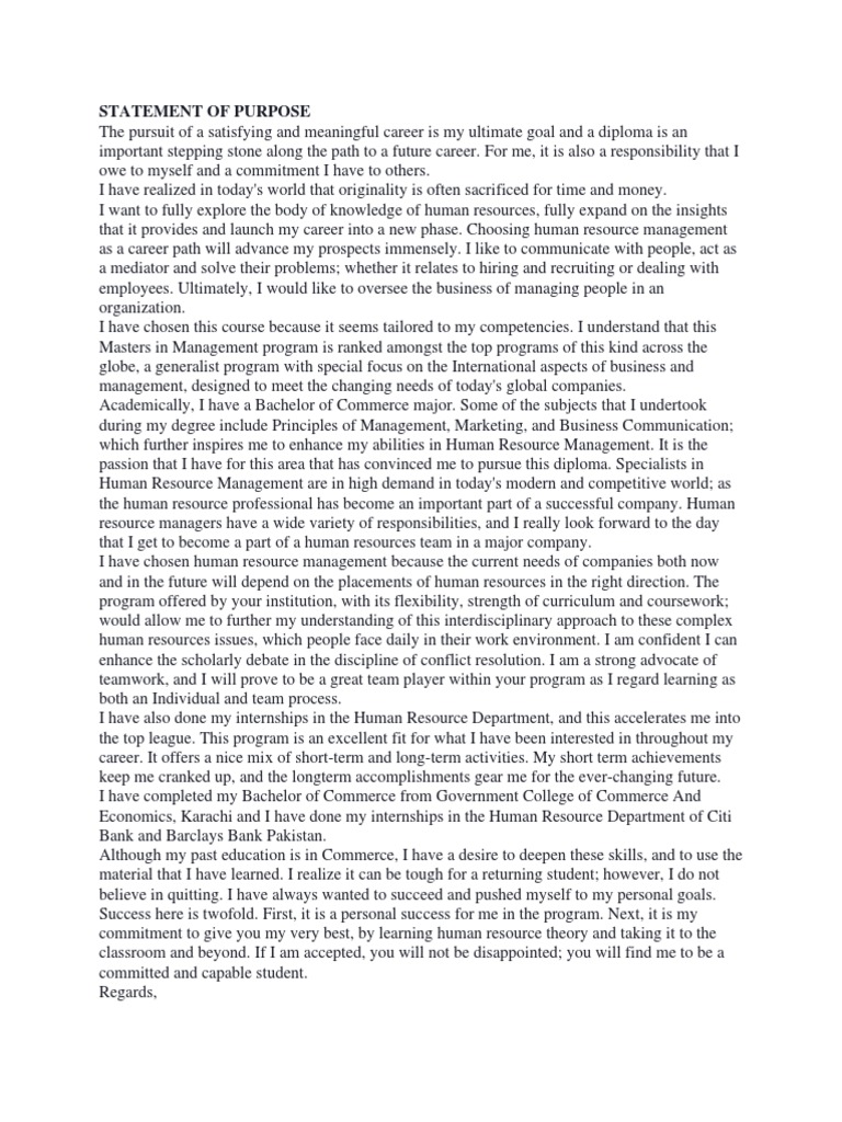 Statement of Purpose | Download Free PDF | Resource | Human Resource ...