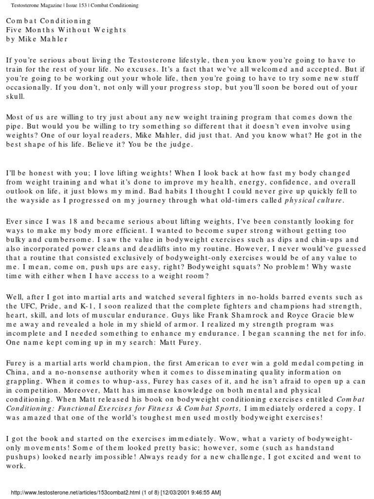 Combat Conditioning - Five Months Without Weights - Mark Mahler PDF ...