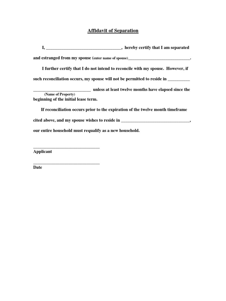 Affidavit of Separation Template | PDF