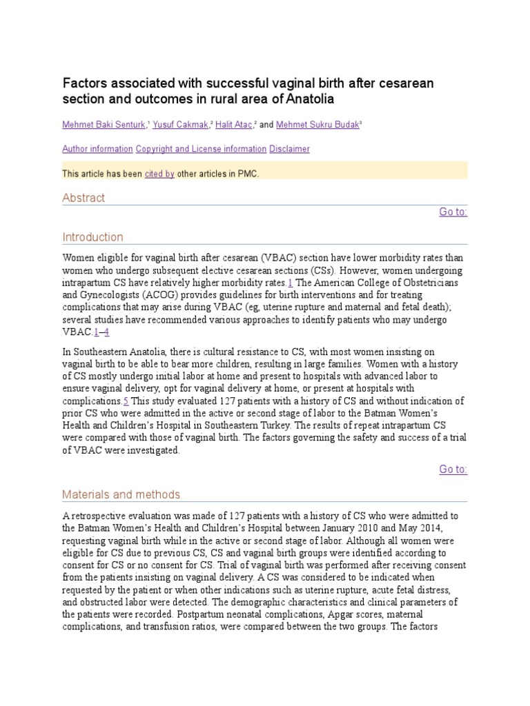 Factors Associated With Successful Vaginal Birth After Cesarean Section