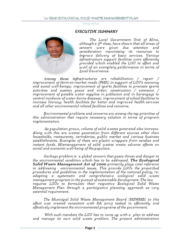 10 Year Eswm Plan 2015 2024 PDF | PDF | Waste Management | Municipal ...