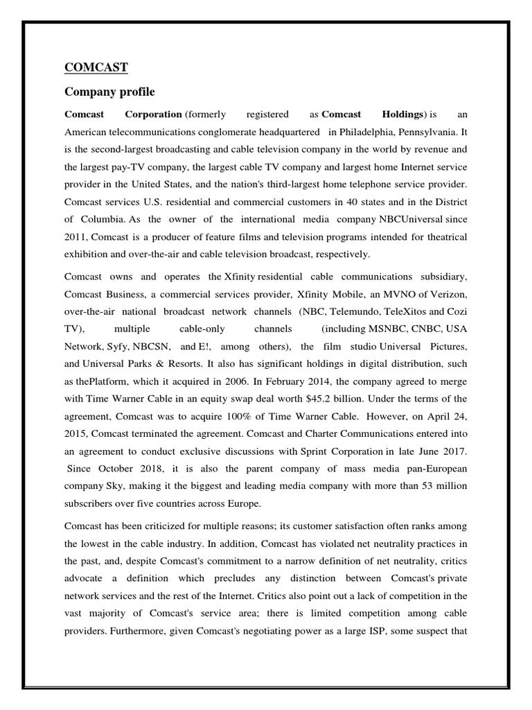 Comcast Company Profile: Comcast Corporation (Formerly Holdings) Is ...