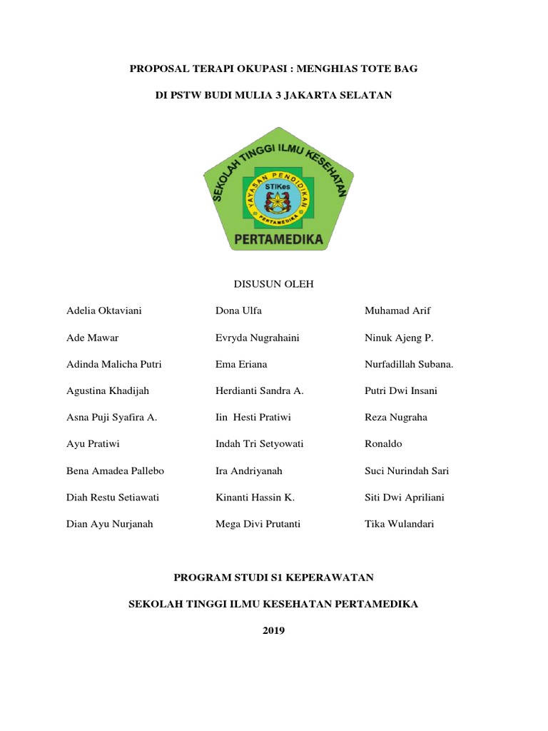 Proposal Terapi Okupasi: Menghias Tote Bag Di PSTW Budi Mulia 3 Jakarta ...
