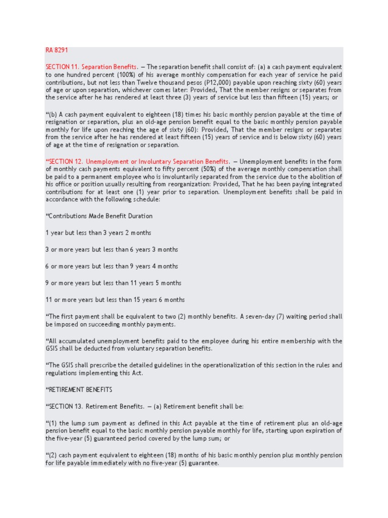 Provisions of GSIS 1997 | PDF | Pension | Unemployment Benefits