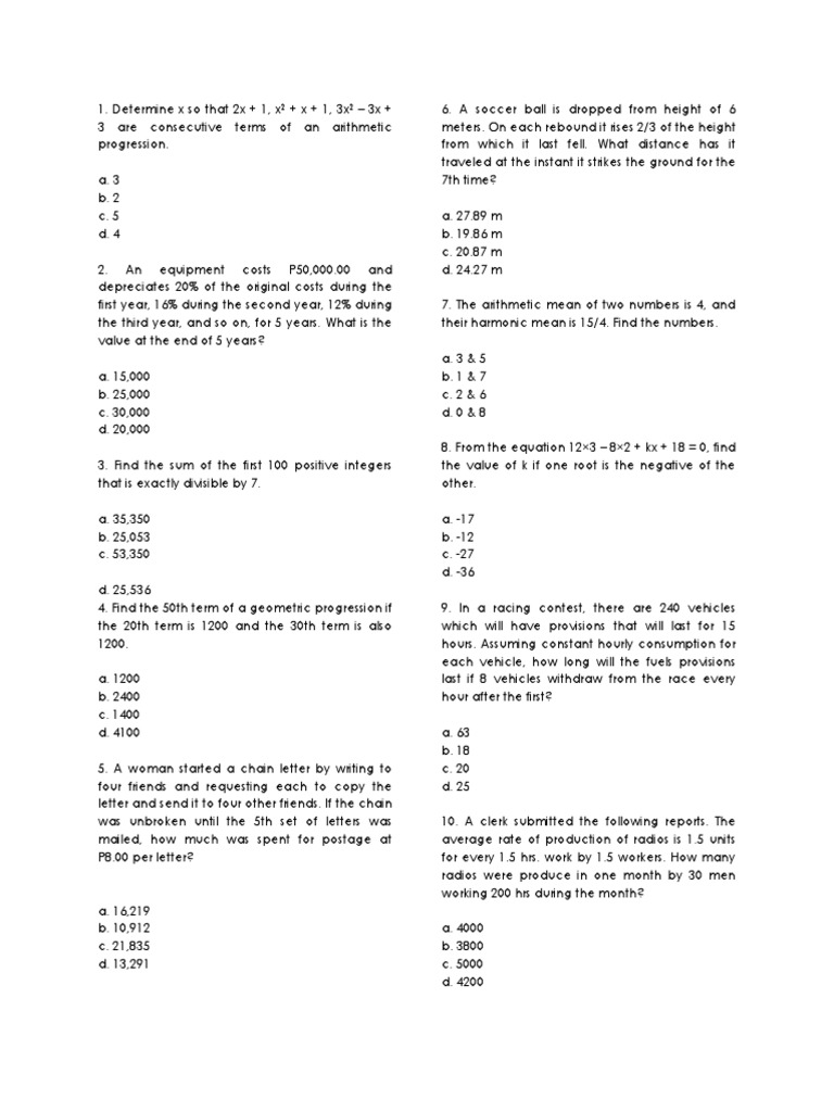 Quiz 1 - Algebra PDF | PDF | Numbers | Ratio