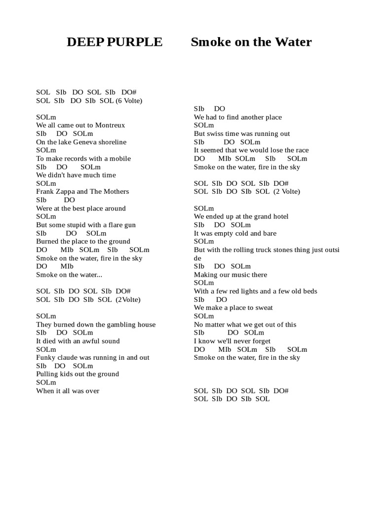 Deep Purple Smoke On The Water Lyrics + Chords | PDF