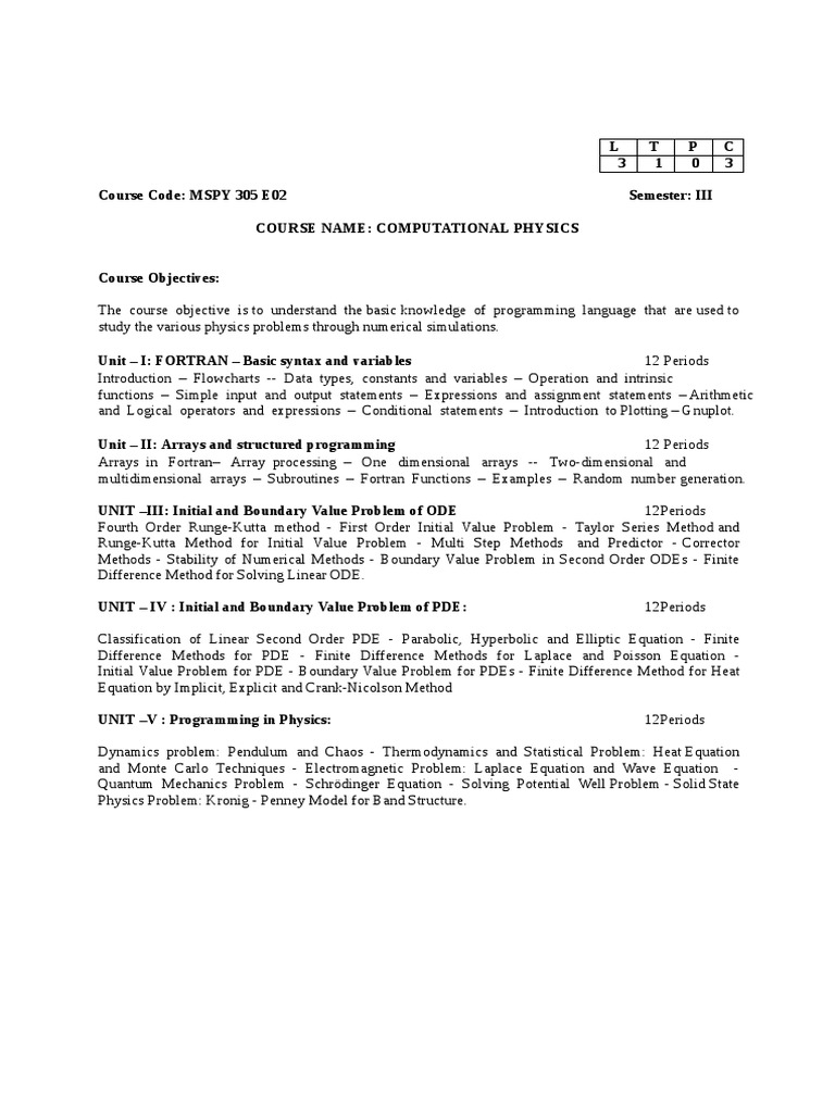Computational Physics Syllabus | PDF | Partial Differential Equation ...