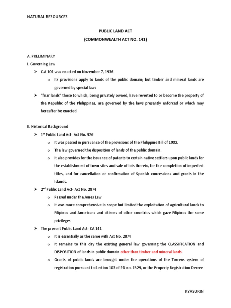Overview of the Public Land Act | PDF | Adverse Possession | Ownership