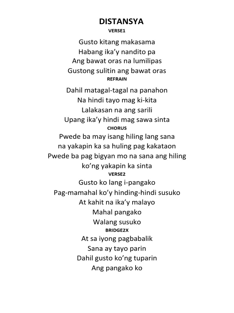 Distansya Lyrics | PDF