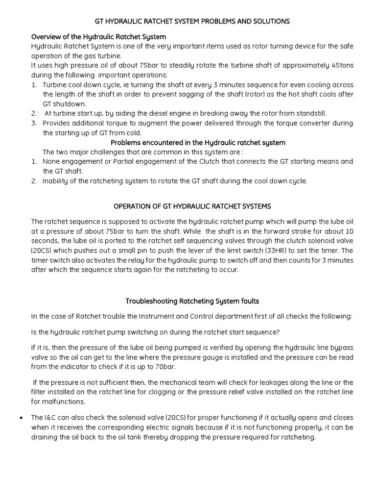 Hydraulic Ratchet System Troubleshooting | PDF | Valve | Switch
