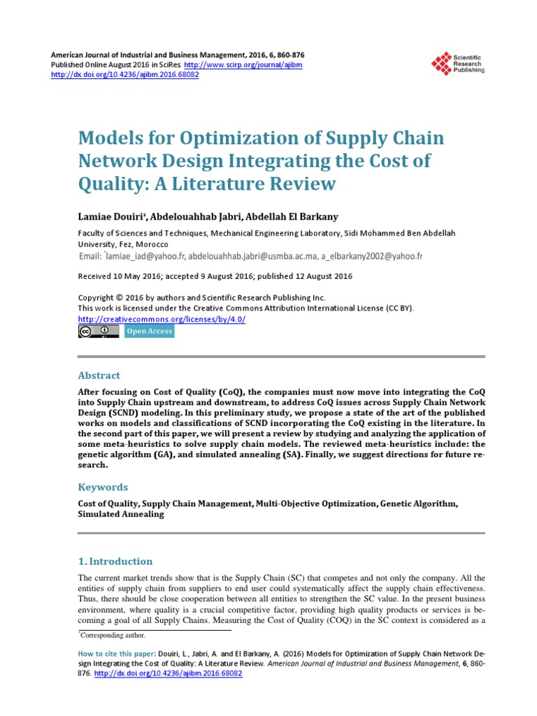 Models For Optimization Of Supply Chain Download Free Pdf Genetic Algorithm Mathematical