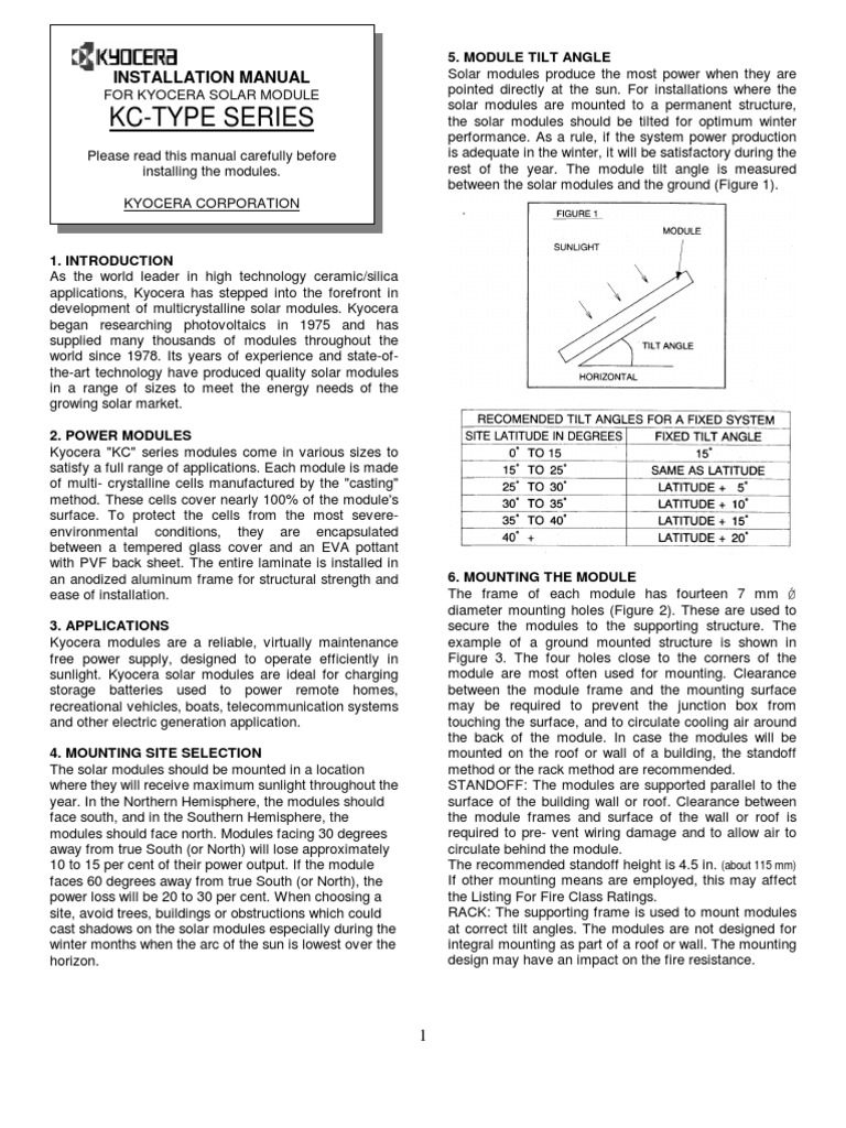 Kyocera Solar Module Installation Guide | PDF | Solar Panel ...