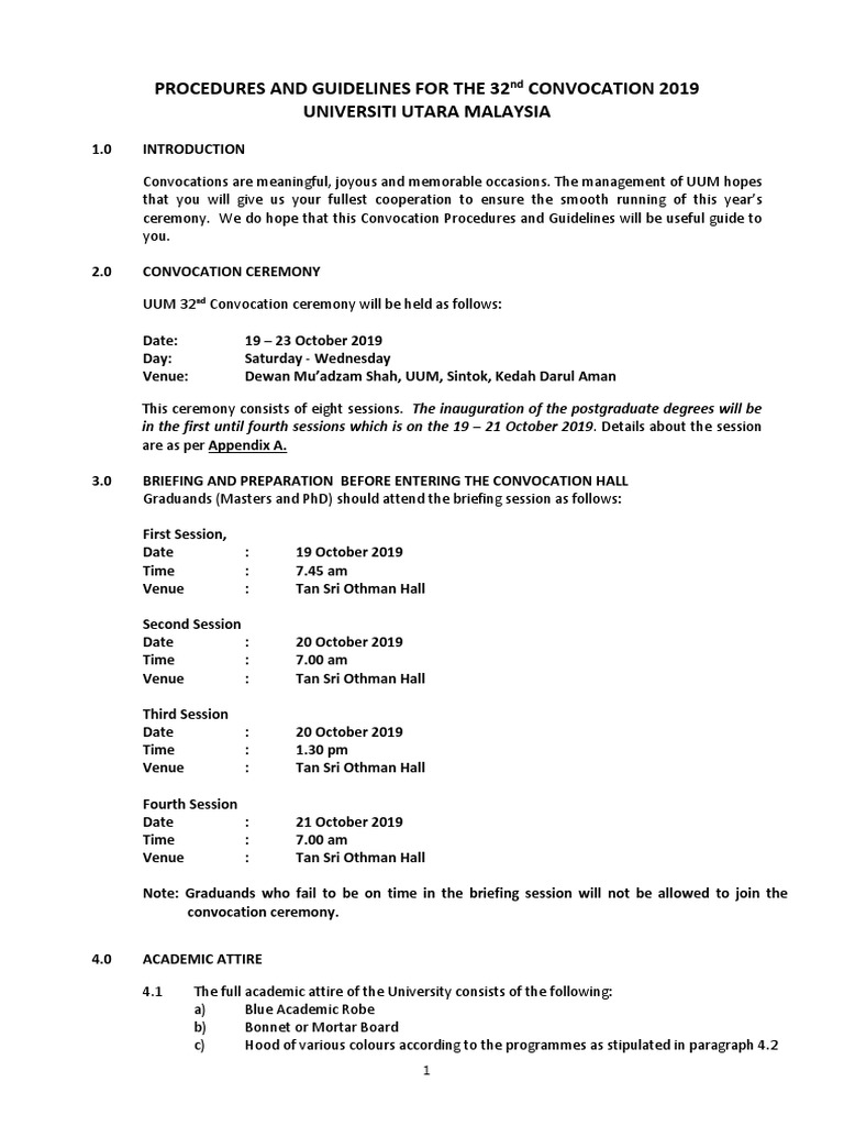 Guidelines for Ensuring a Smooth 32nd Convocation Ceremony at Universiti Utara Malaysia | PDF ...