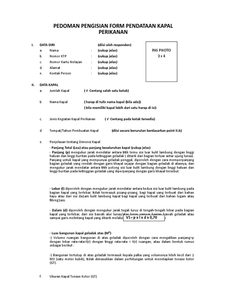 PEDOMAN PENGISIAN FORM PENDATAAN KAPAL PERIKANAN | PDF