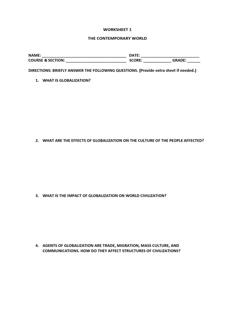 Globalization and Its Impact Worksheet | PDF | Developing Country ...