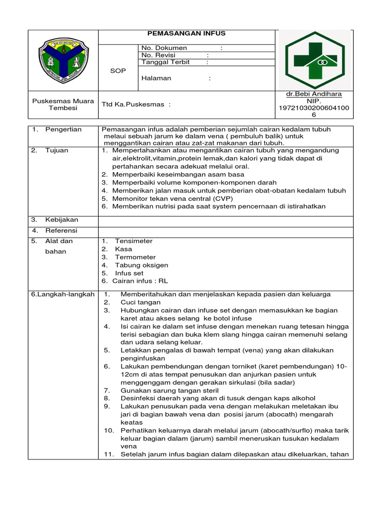 Sop Pemasangan Infus | PDF