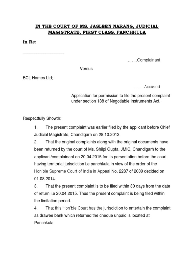 In The Court of Ms. Jasleen Narang, Judicial Magistrate, First Class ...