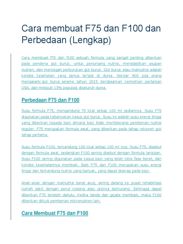 Membuat F75 Dan F100 | PDF | Memasak, Makanan, & Anggur | Kesehatan ...