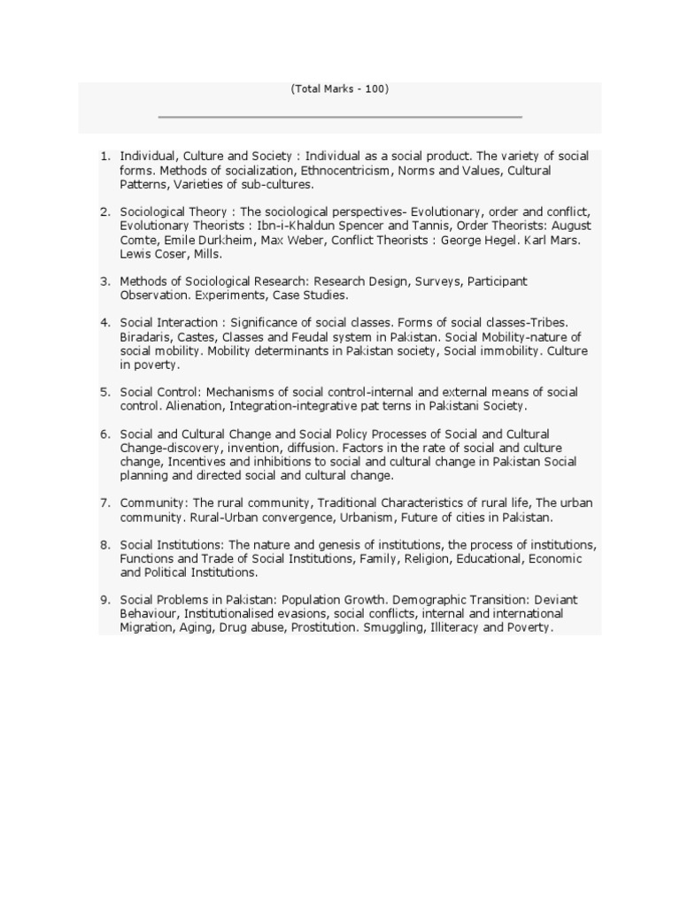 CSS Sociology Syllabus | PDF