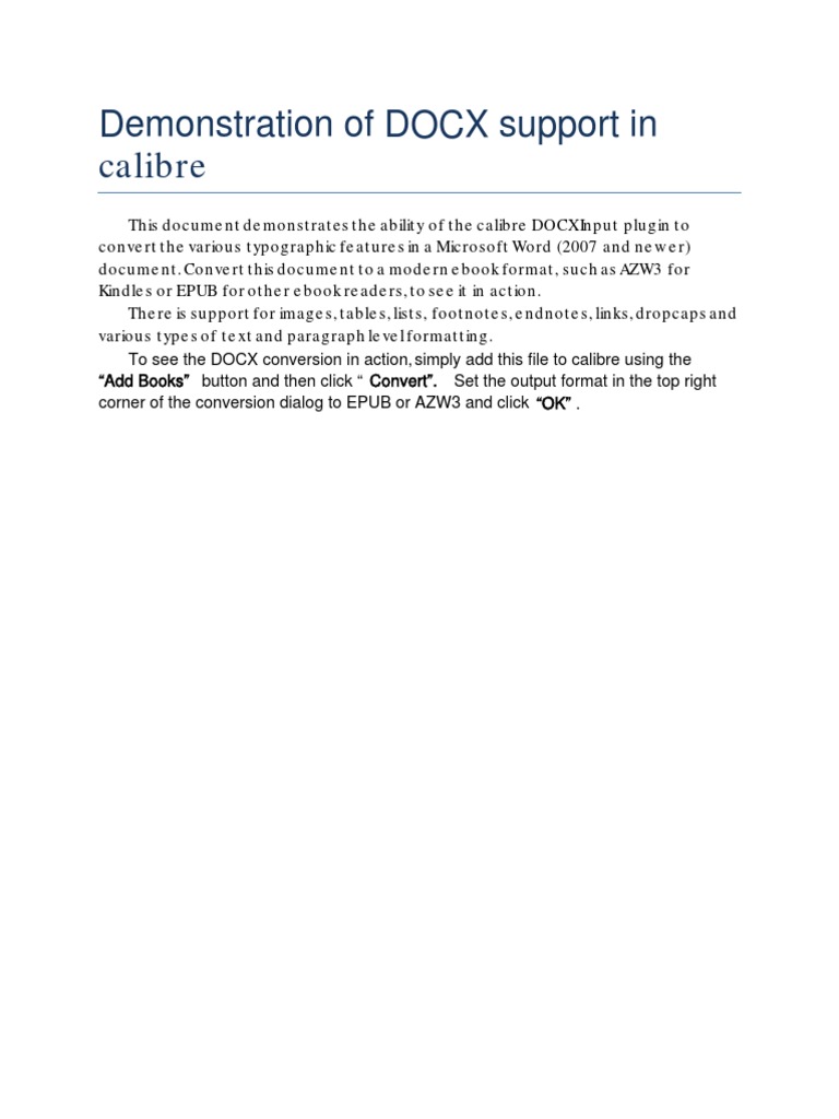 Demonstration of DOCX formatting in calibre | PDF | Hyperlink ...