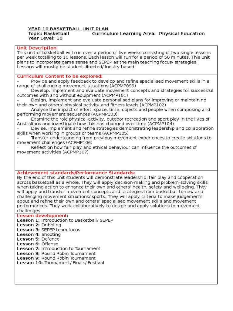 Sepep Basketball Unit | PDF | Lesson Plan | Teachers