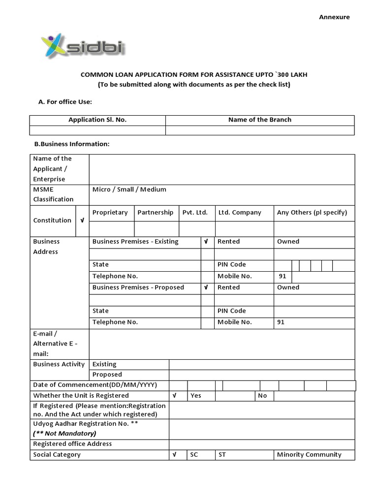 Annexure - Common Loan Application Form With Formats I, II and III-English | PDF | Loans | Mortgages