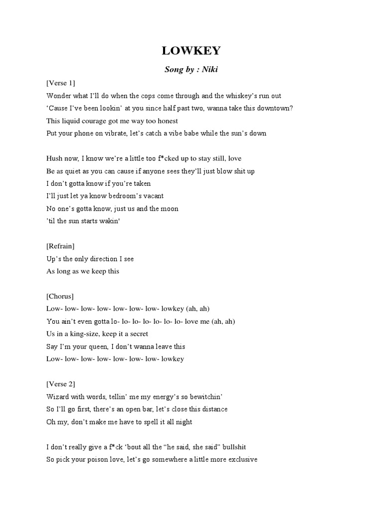 Lowkey: Song By: Niki | PDF