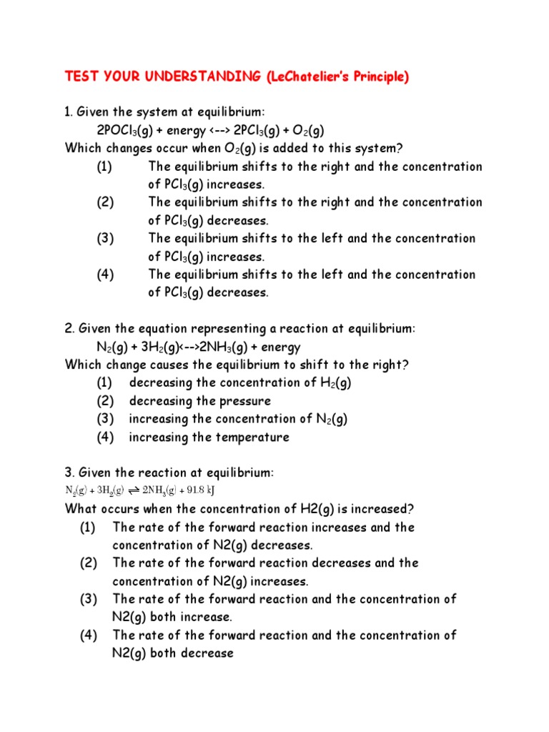 Le Chatelier S Principle Practice Questions | PDF | Chemical ...