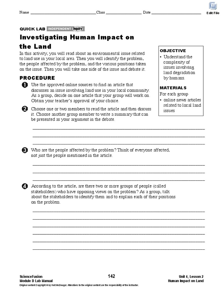 Investigating Human Impact On The Land: Procedure | PDF | Erosion | Soil