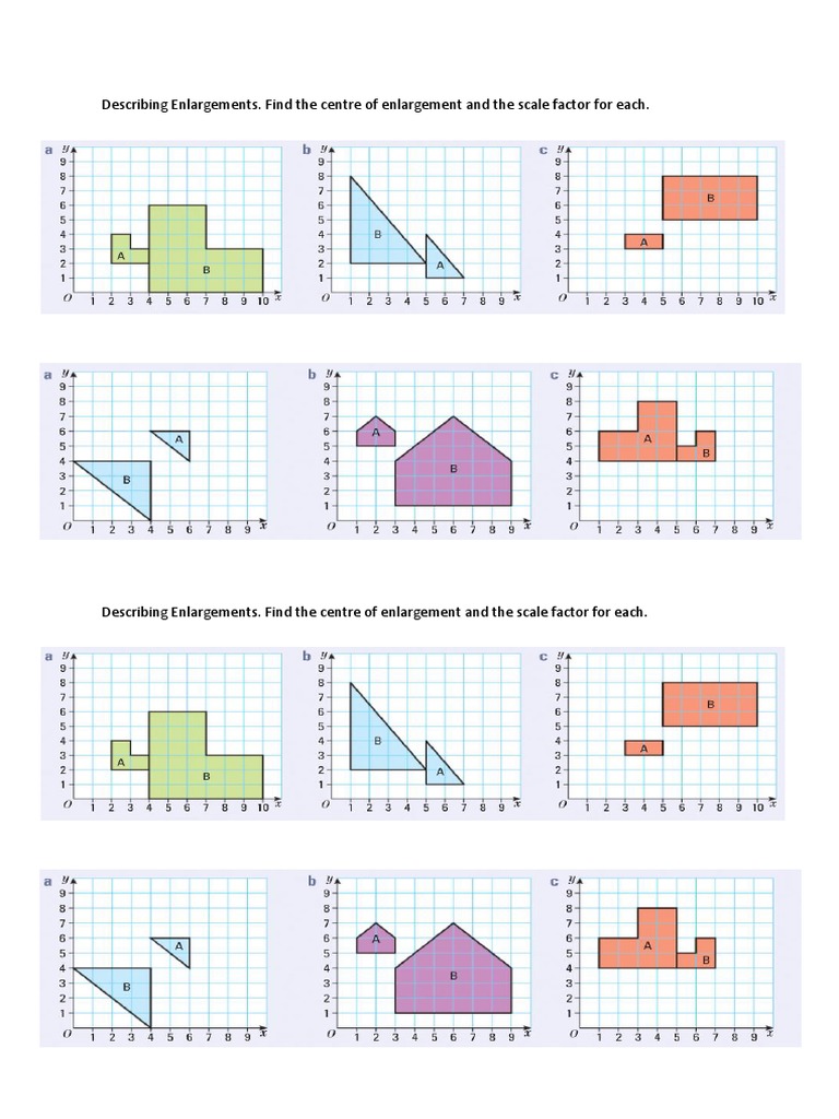 Describing Enlargements. Find The Centre of Enlargement and The Scale ...