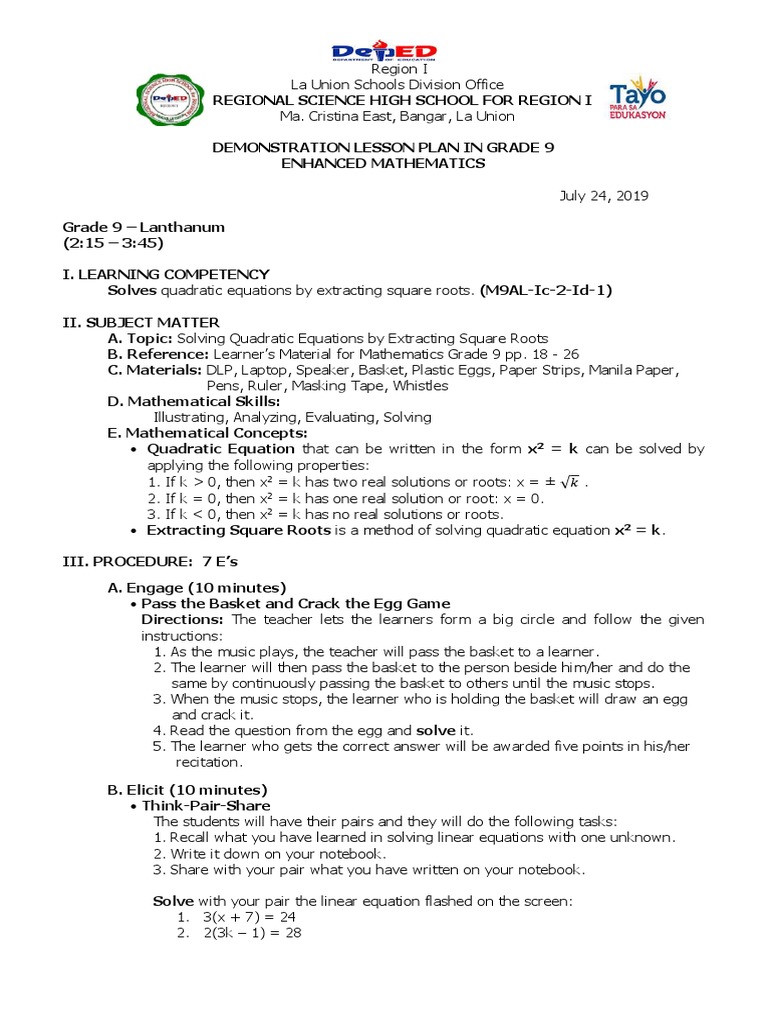 DEMO LESSON - Extracting Square Roots 2 | PDF | Quadratic Equation ...