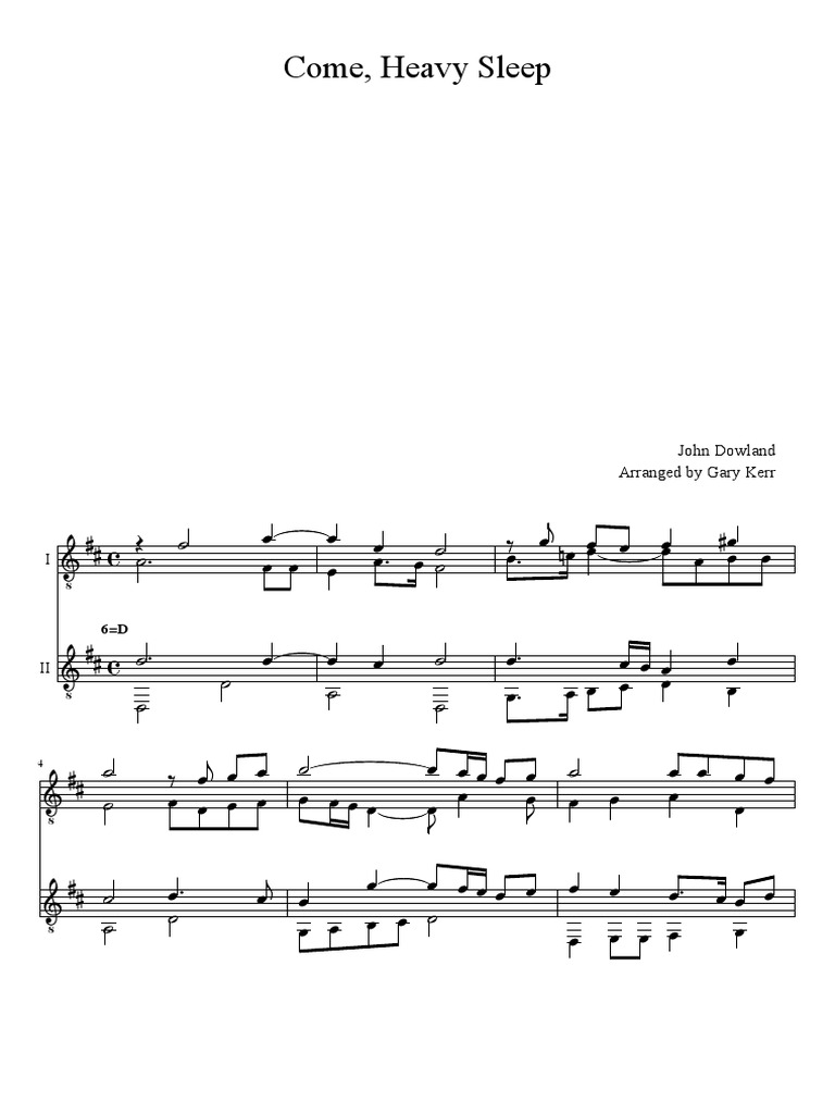 Come Heavy Sleep For Guitar Duo John Dowland | PDF