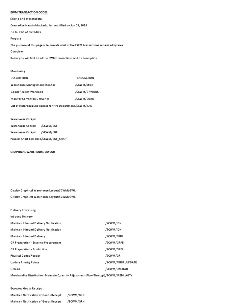 Ewm Transaction Codes Pdf Warehouse Enterprise Resource Planning