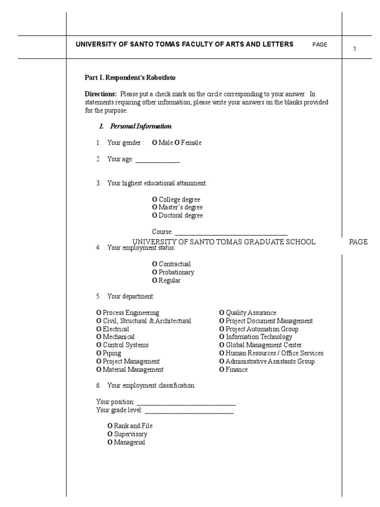 Sample - Respondent's Robotfoto | PDF | Graduate School | Academic Degree
