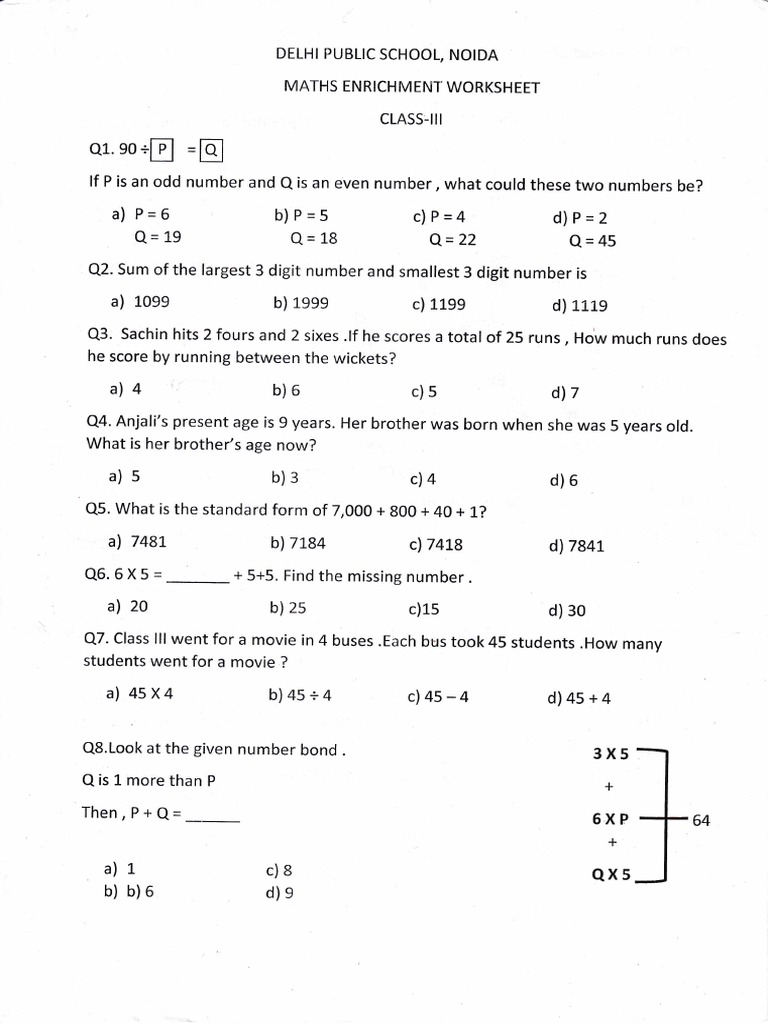 Class 3 Dps Maths Enrichment 2019-1 | Mathematics