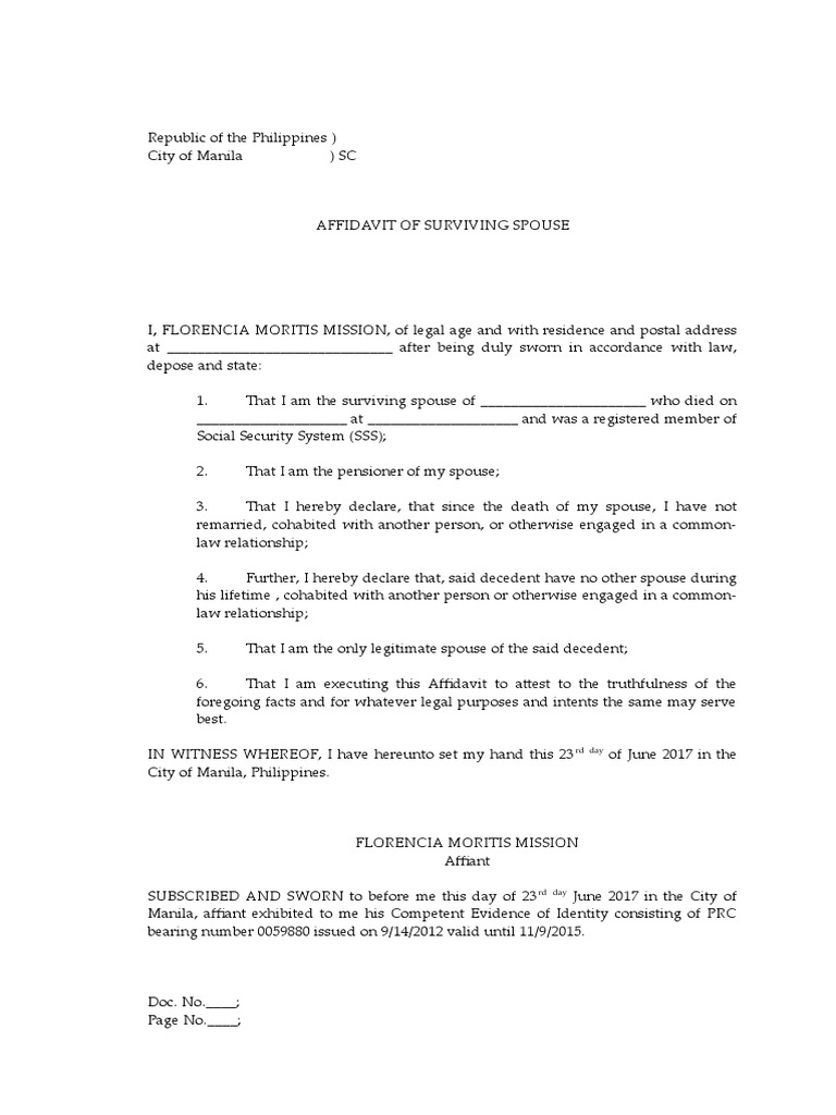Affidavit of Surviving Spouse | PDF