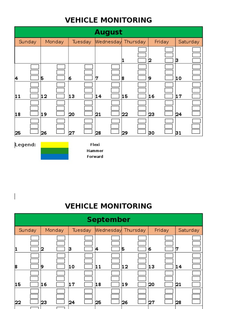 Vehicle monitoring calendar | PDF