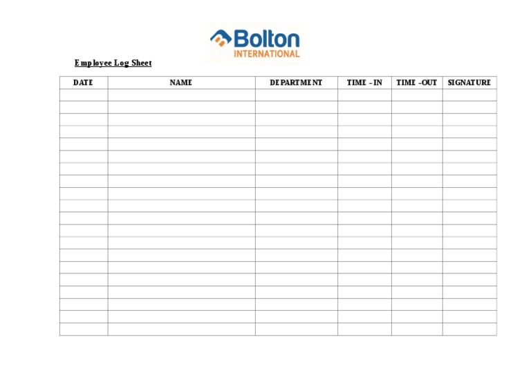 Employee Log Sheet: Date Name Department Time - in Time - Out Signature ...