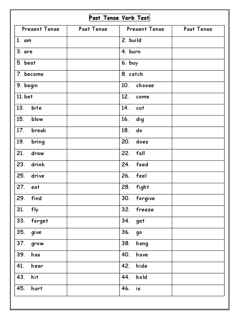 Past Tense Verb Test | PDF