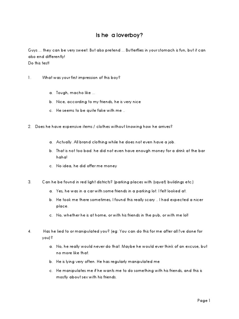 Loverboy Info and Test | PDF | Violence | Adolescence