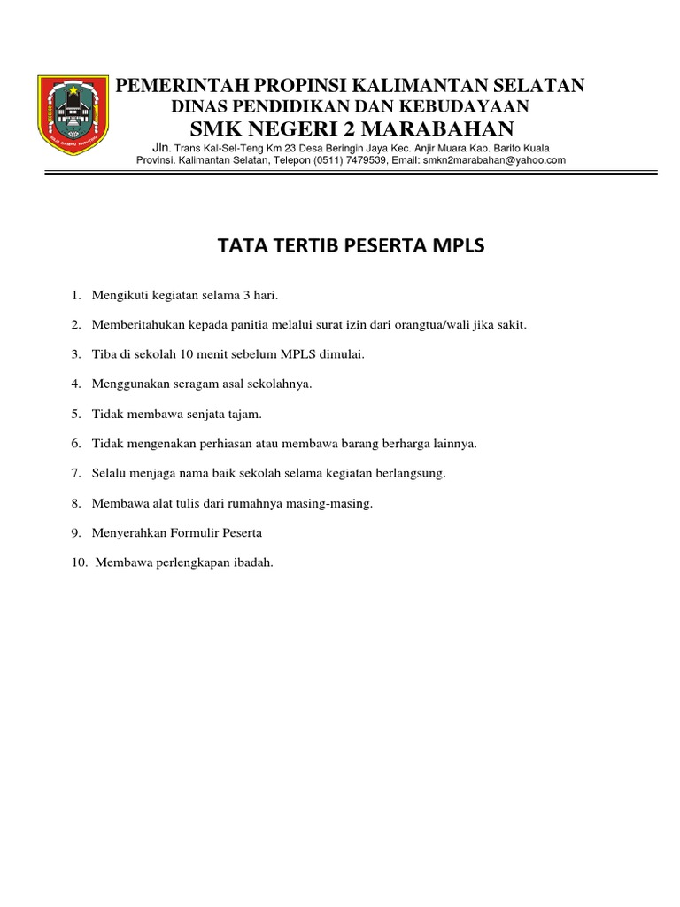 Tata Tertib dan Susunan MPLS SMK 2 | PDF | Perjalanan