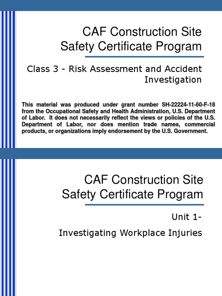 CAF Construction Site Safety Certificate Program: Class 3 - Risk ...
