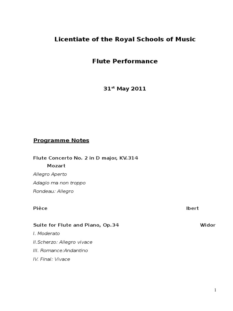 A Detailed Program for a Flute Recital Showcasing Works by Mozart ...