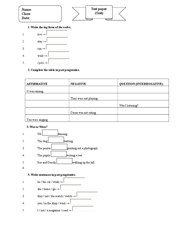 Name: Class: Date: Test Paper (Test) : 1. Write The Ing Form of The ...